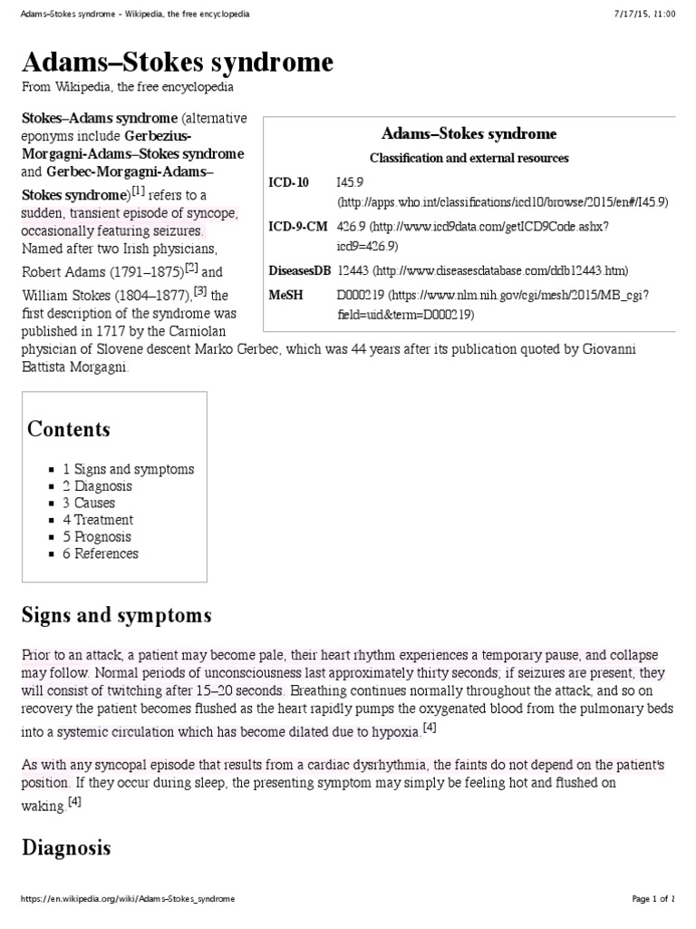Wikipedia - Adams–Stokes Syndrome (CHECKED) | Cardiovascular Physiology ...