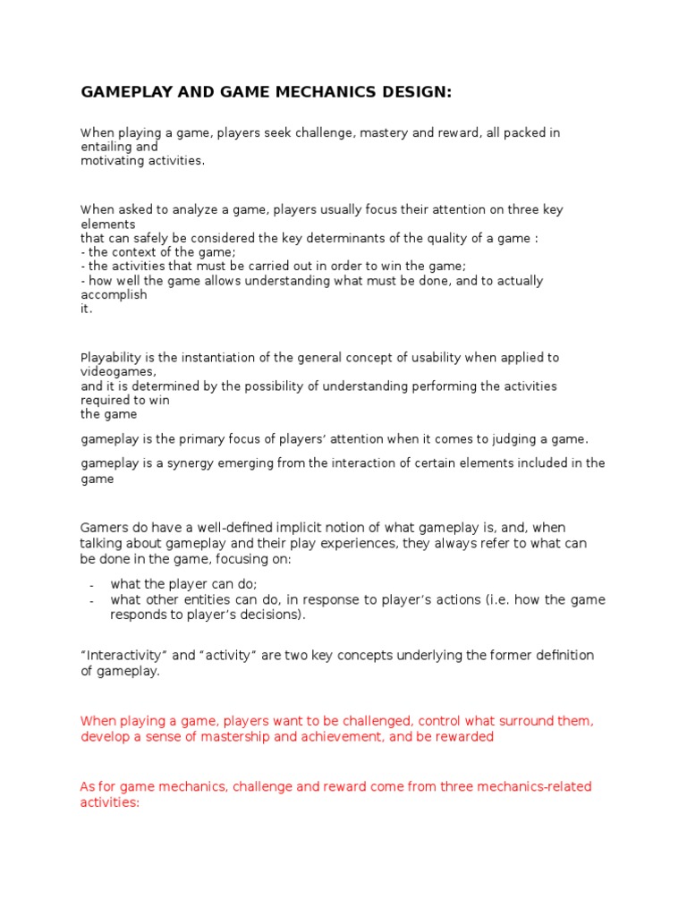Core Mechanics in Gameplay Design | PDF | Game Design | Motivation