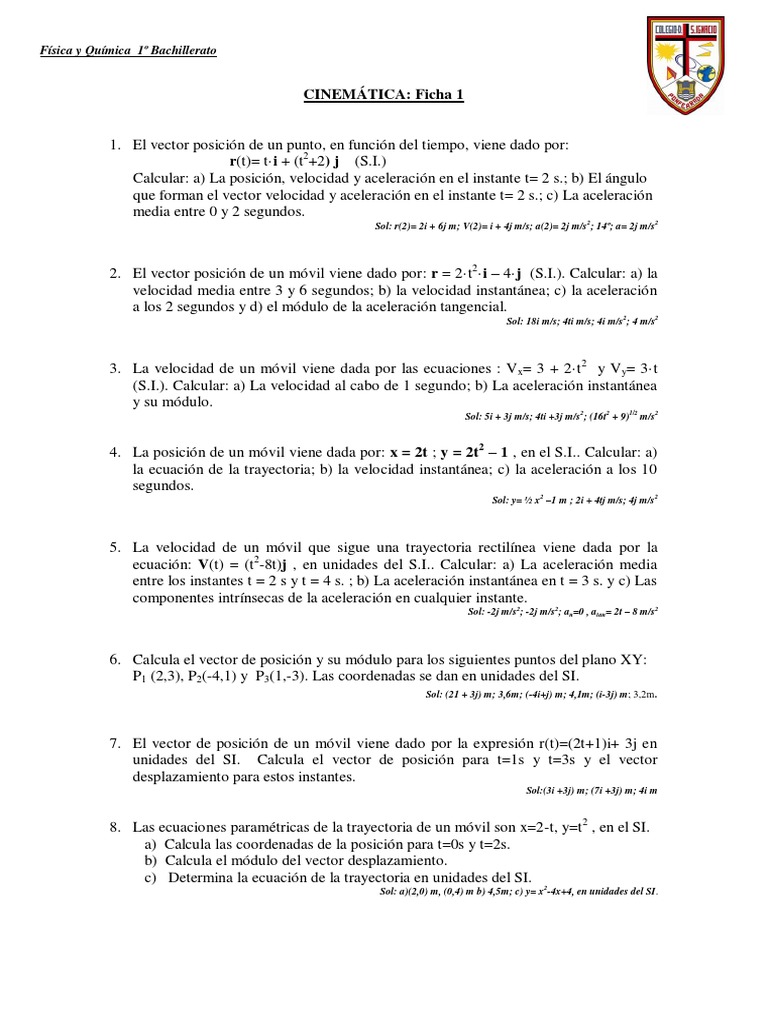 Problemas de Cinemática para Bachillerato | PDF | Velocidad | Aceleración