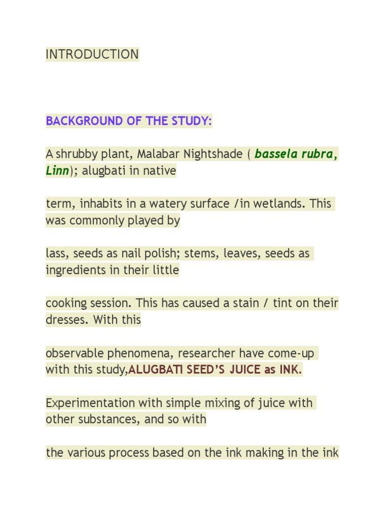Alugbati Ink Investigatory Project | PDF | Nature