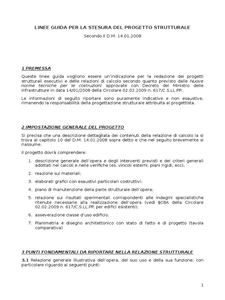 Linee Guida Per La Stesura Del Progetto Strutturale | PDF