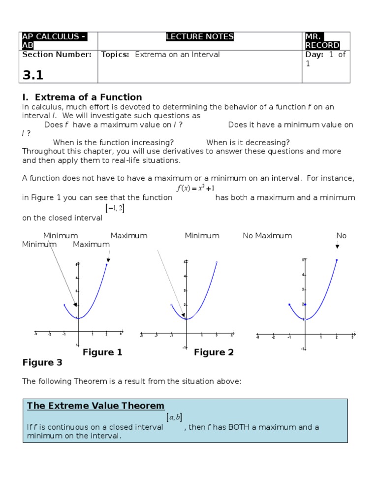 AP Calculus AB: Extrema on an Interval | PDF | Maxima And Minima ...