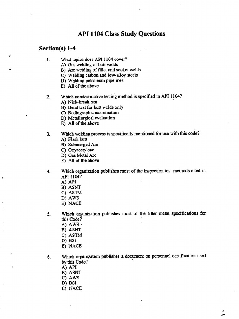 API 1104 Class Study Questions 2 PDF | PDF