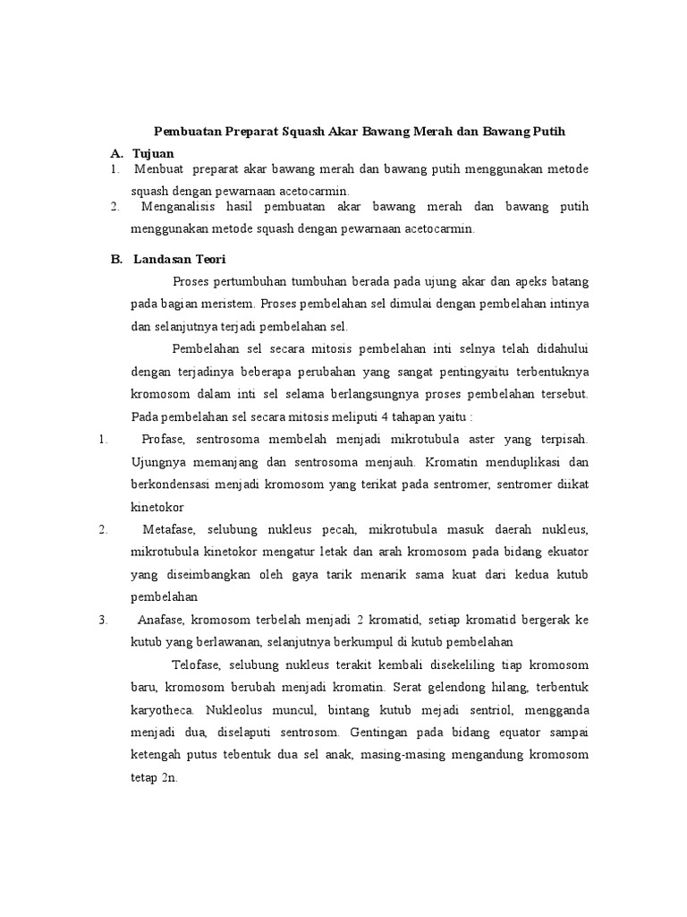 Pembuatan Preparat Squash Akar Bawang Merah Dan Bawang Putih | PDF