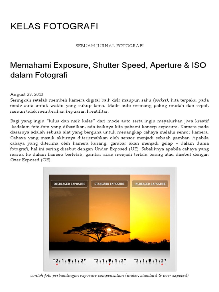Memahami Exposure, Shutter Speed, Aperture & ISO Dalam Fotografi - Kelas Fotografi | PDF ...