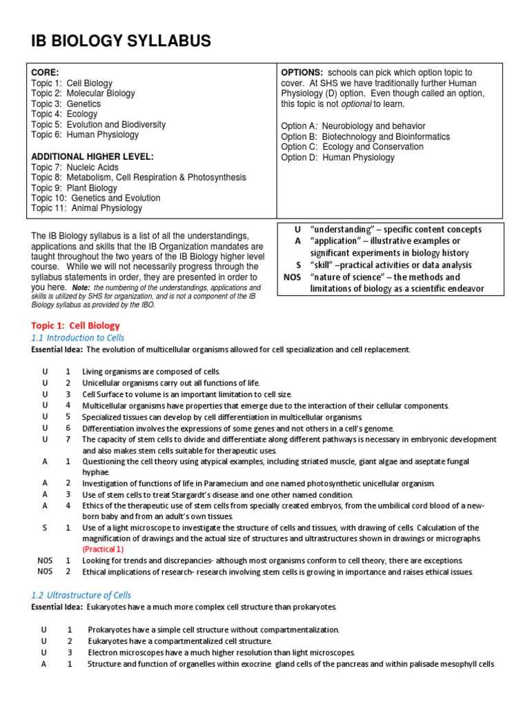 IB Biology Syllabus Overview | PDF | Translation (Biology) | Meiosis