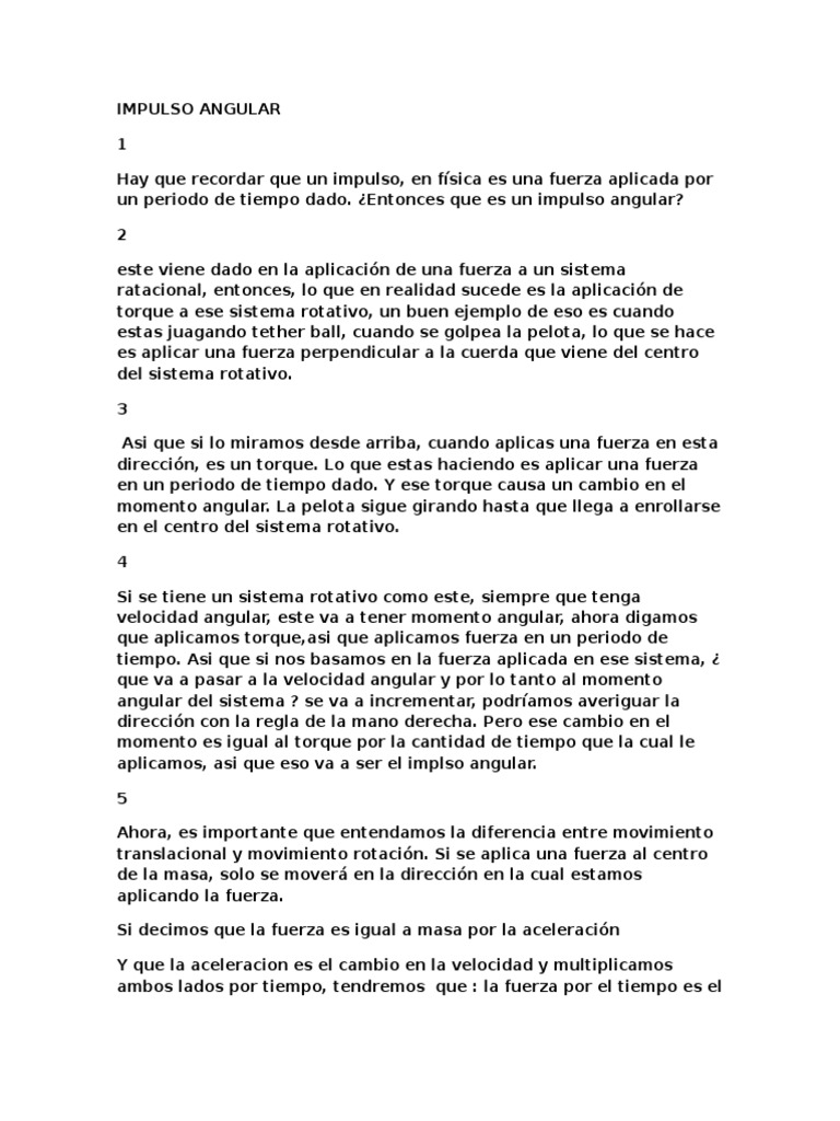 Impulso Angular | PDF | Momento angular | Movimiento (física)