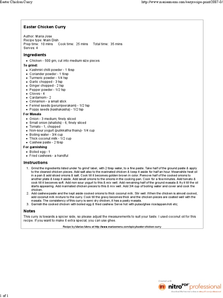 Easter Chicken Curry Recipe | PDF | Technology & Engineering