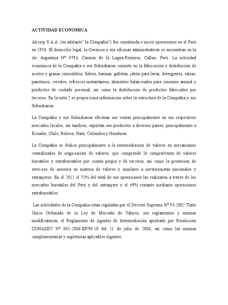 Historia de Alicorp | PDF | Empresas | Business