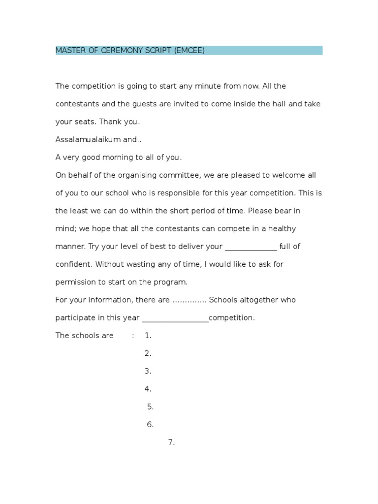 Emcee Script English Competition