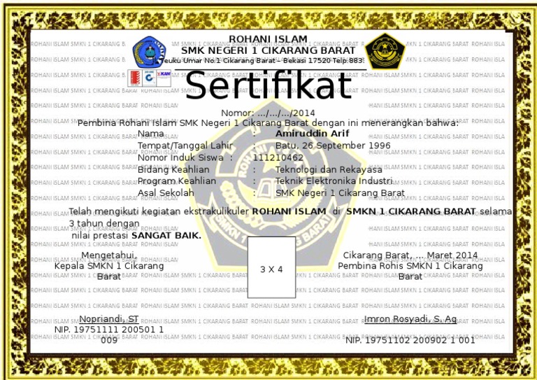 000 - Perfect Sertifikat Rohis (Sample) | PDF