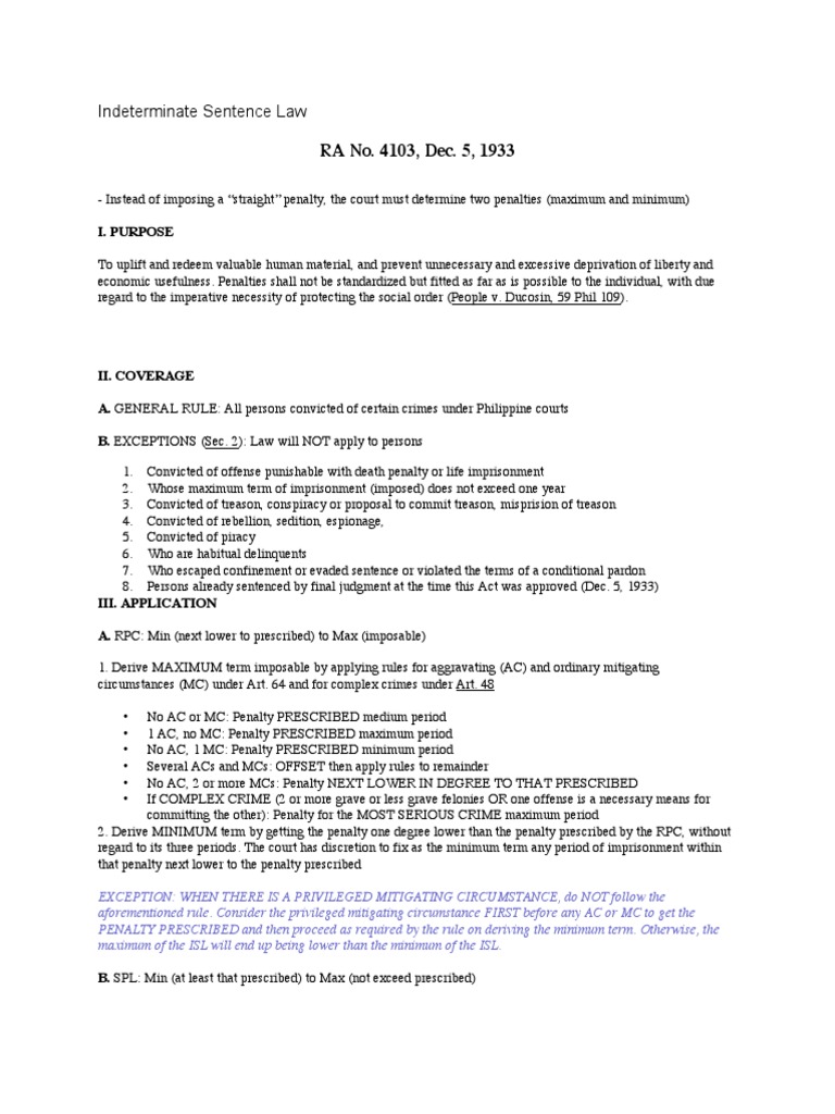 Indeterminate Sentence Law | Sentence (Law) | Mandatory Sentencing
