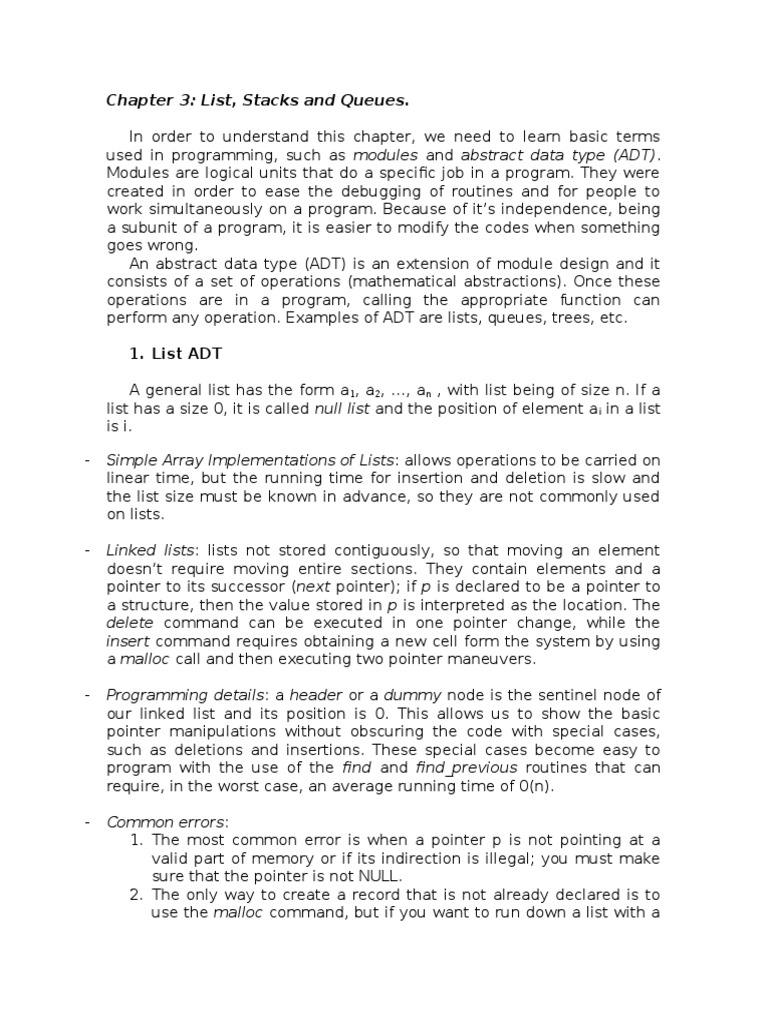 Chapter 3: List, Stacks and Queues | PDF | Queue (Abstract Data Type ...