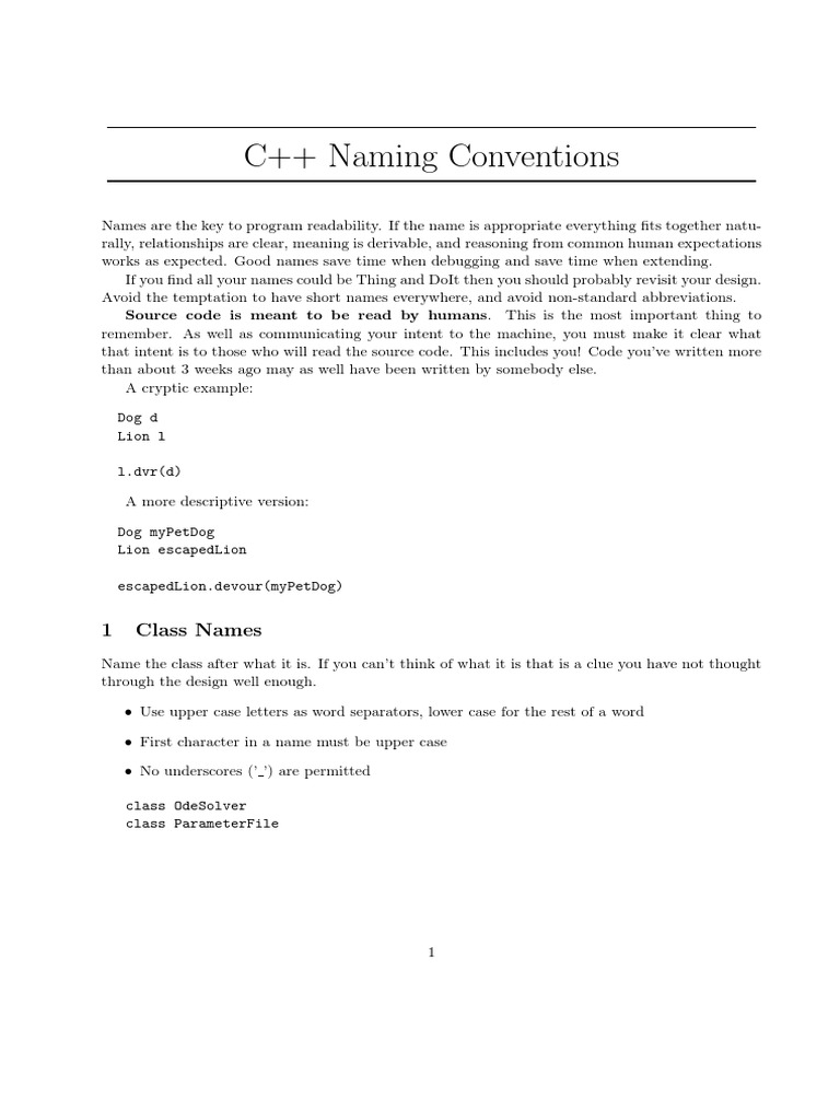C++ naming conventions for readable code | PDF | Variable (Computer ...