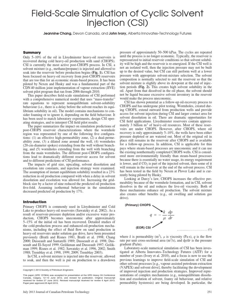 Field Scale Simulation of Cyclic Solvent Injection (CSI) 2 | PDF ...
