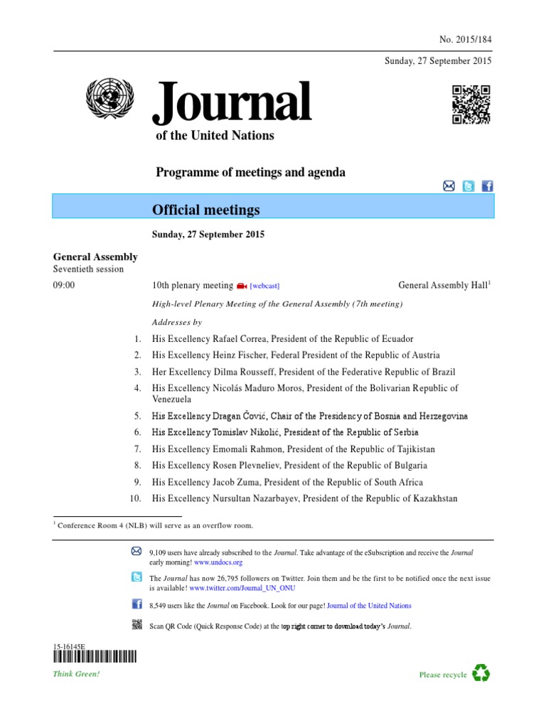 Journal of The United Nations Programme of Meetings and Agenda | PDF ...