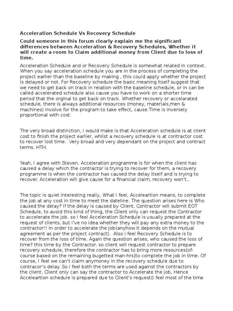 Acceleration Schedule Vs Recovery Schedule | Download Free PDF ...