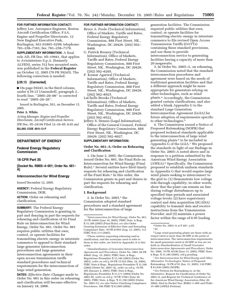 Rule: Electric Utilities (Federal Power Act) : Generator ...