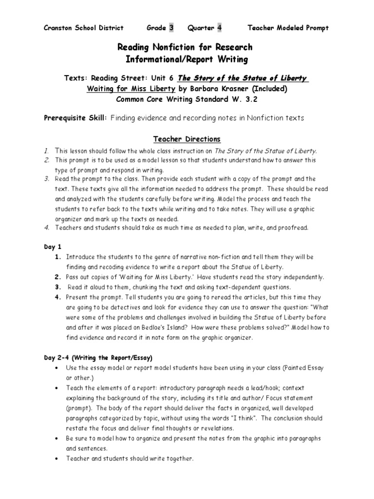 Grade 3 Informational Report Guide | PDF | Essays | Paragraph