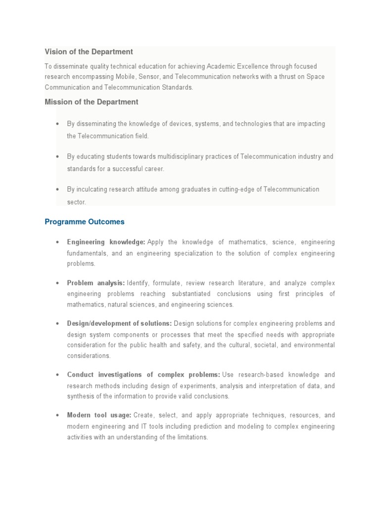 Vision of The Department: Programme Outcomes | Download Free PDF ...