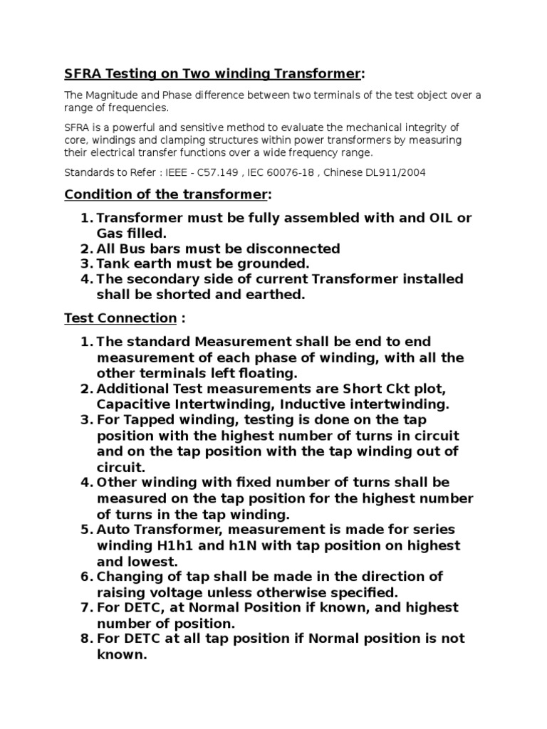 SFRA Testing On Two Winding Transformer | PDF | Transformer | Power ...