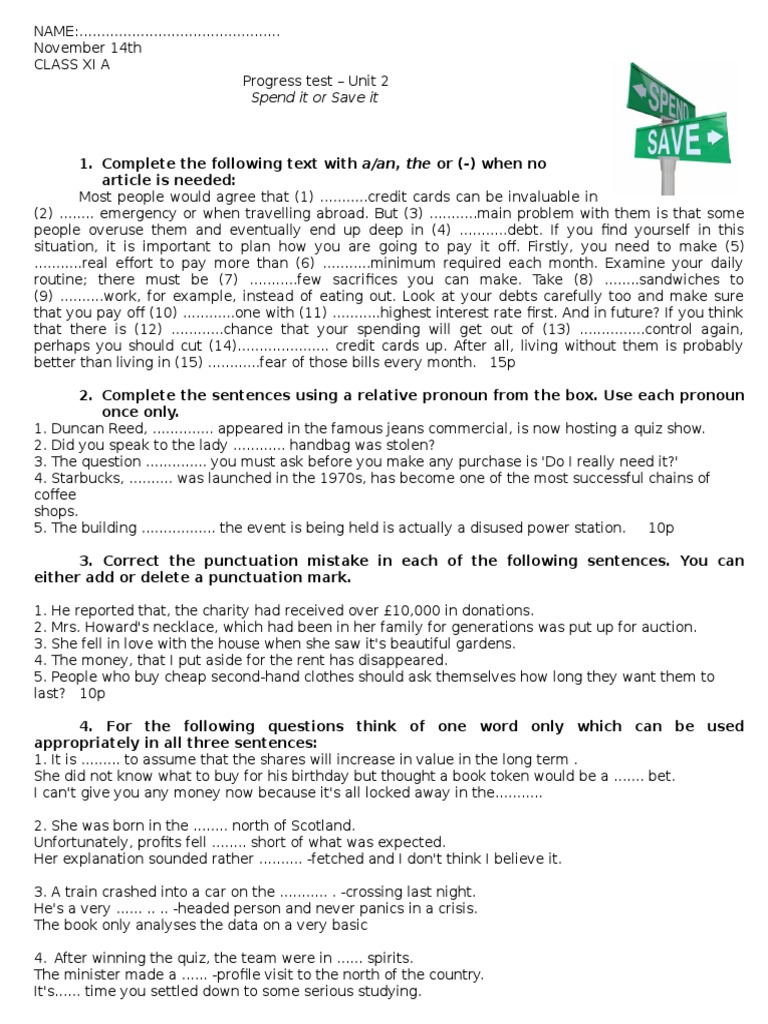 Unit 2 Test Xia Spend It or Save It | Download Free PDF | Economies ...