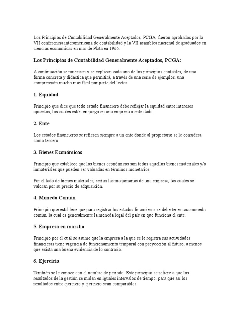 Principios de Contabilidad PCGA | PDF | Principios contables ...