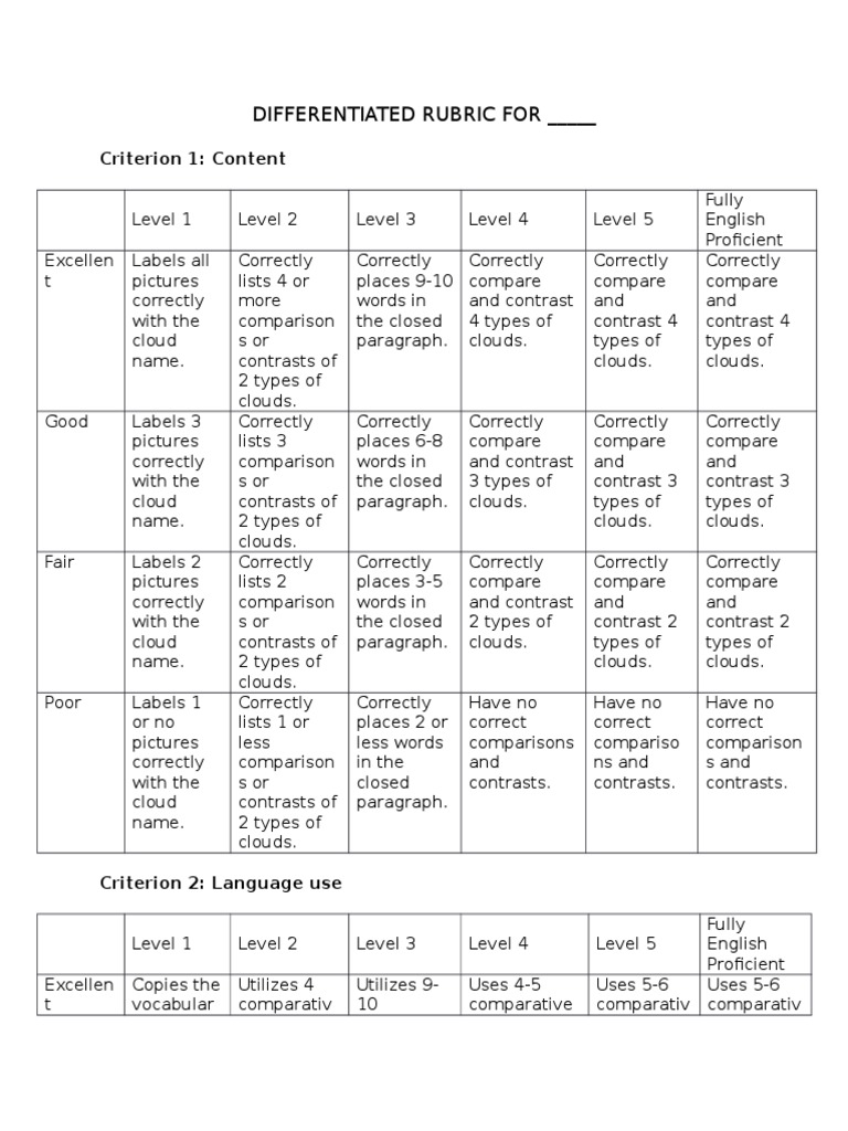 Differentiated Rubric | PDF | Vocabulary | Rules
