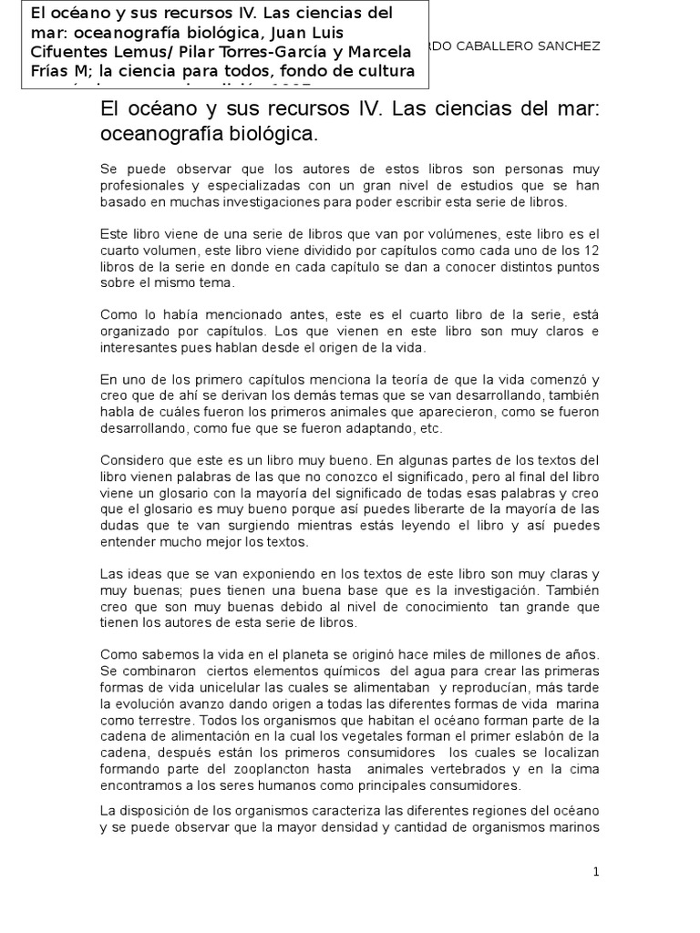 El océano y sus recursos IV: Oceanografía | PDF | Organismos | Agua