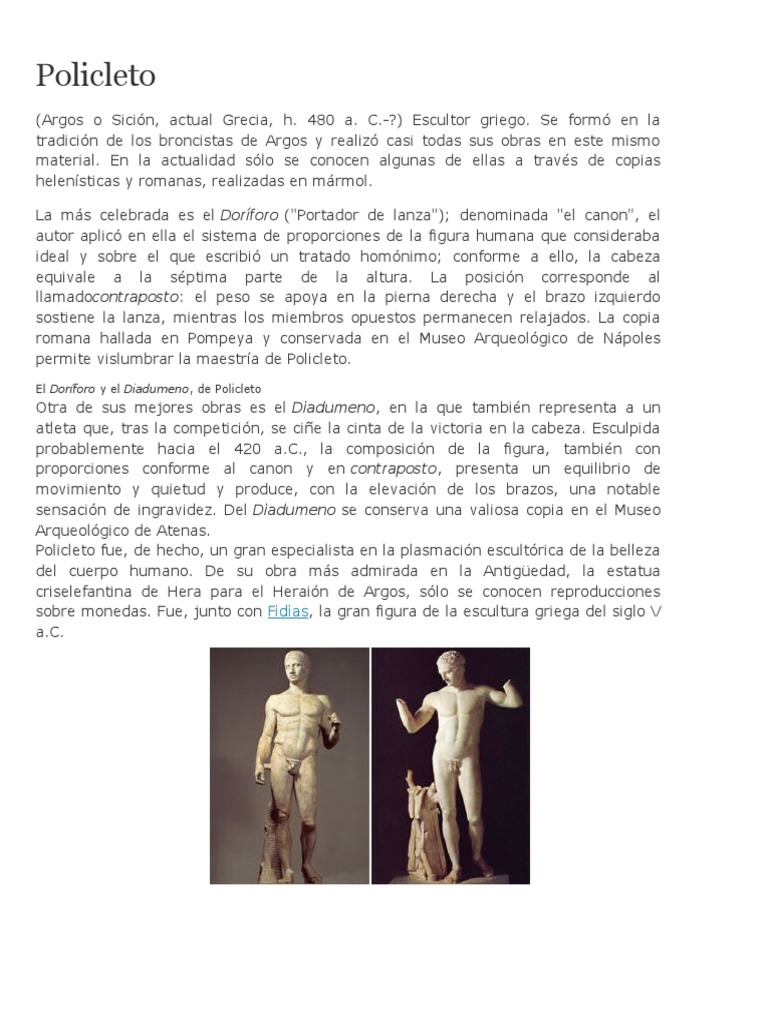 Policleto y su legado escultórico | PDF | Escultura | Antiguedad clasica