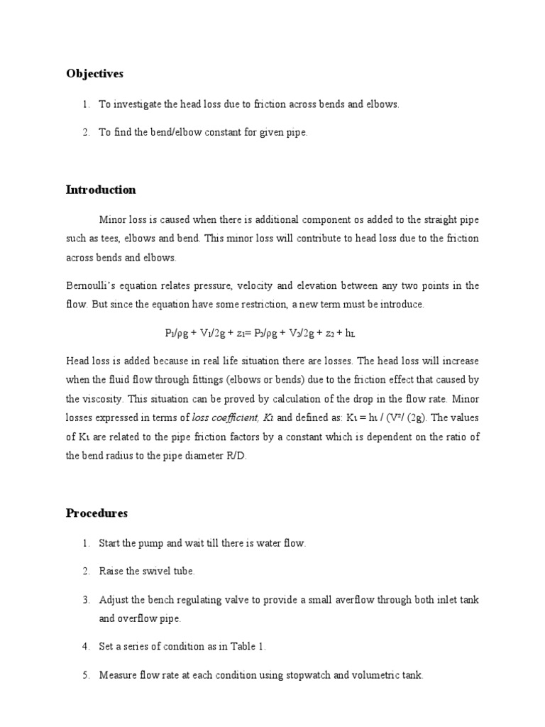 Friction Losses in Pipes Consisting of Bends and Elbows | PDF ...