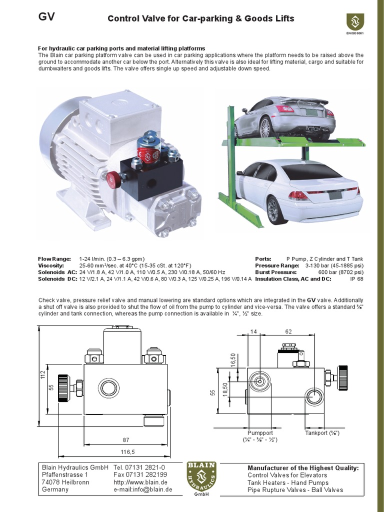 Control Valve for Car-Parking and Goods Lifts Applications: Technical ...
