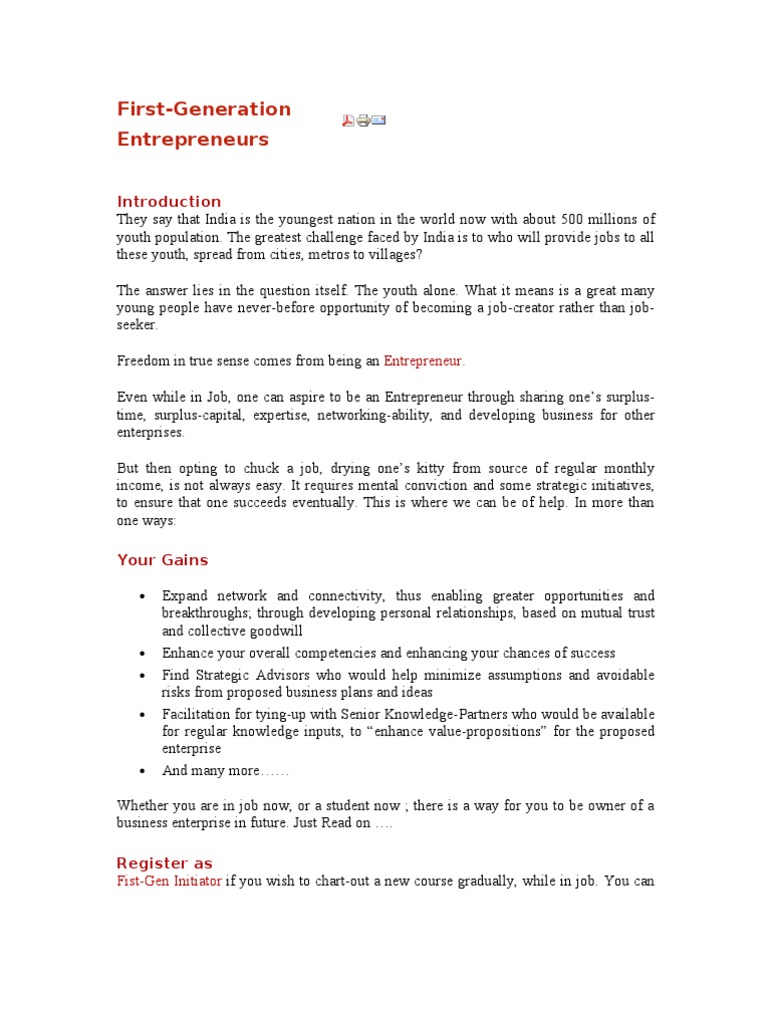 First Generation Entrepreneurs | PDF | Venture Capital | Corporate Finance