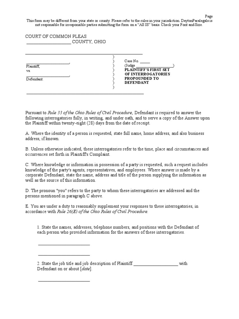 Civil Interrogatories | PDF | Interrogatories | Complaint