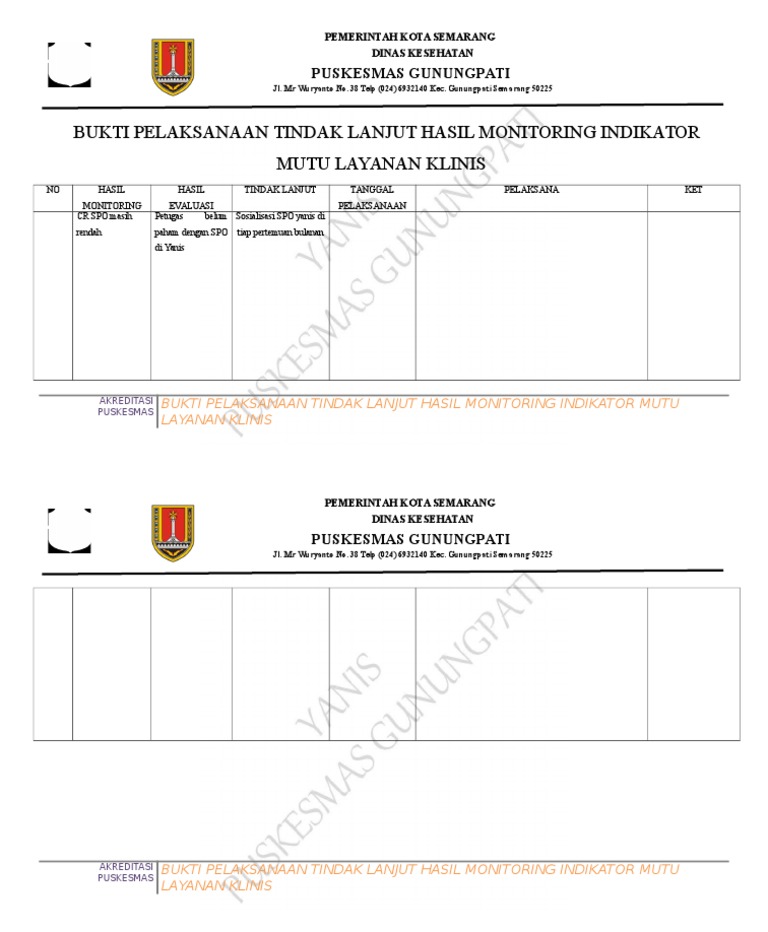 Bukti Pelaksanaan Tindak Lanjut Hasil Monitoring Indikator Mutu Layanan Klinis | PDF