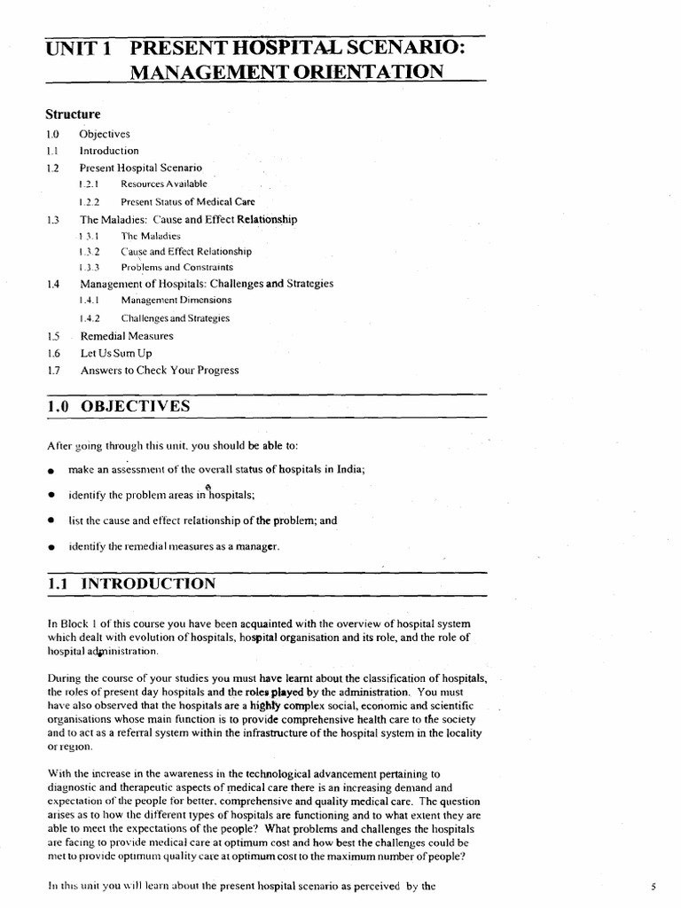 Unit Present Hospital Scenario: Management Orientation: Structure | PDF ...
