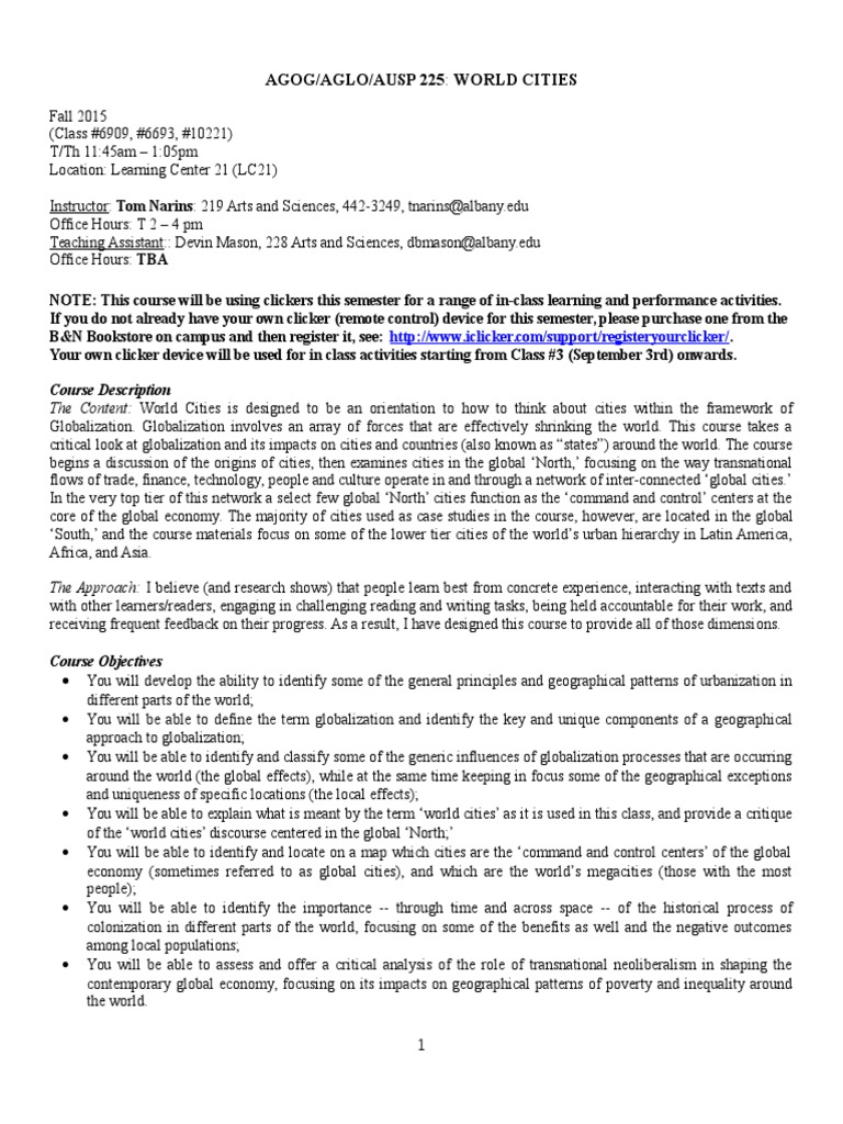 World Cities Course Overview 2015 | PDF | Lecture | Reading (Process)
