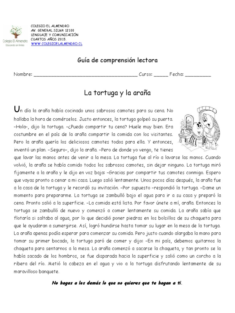 Guia de Comprension Lectora La Tortuga y La Araña | PDF | Ocio