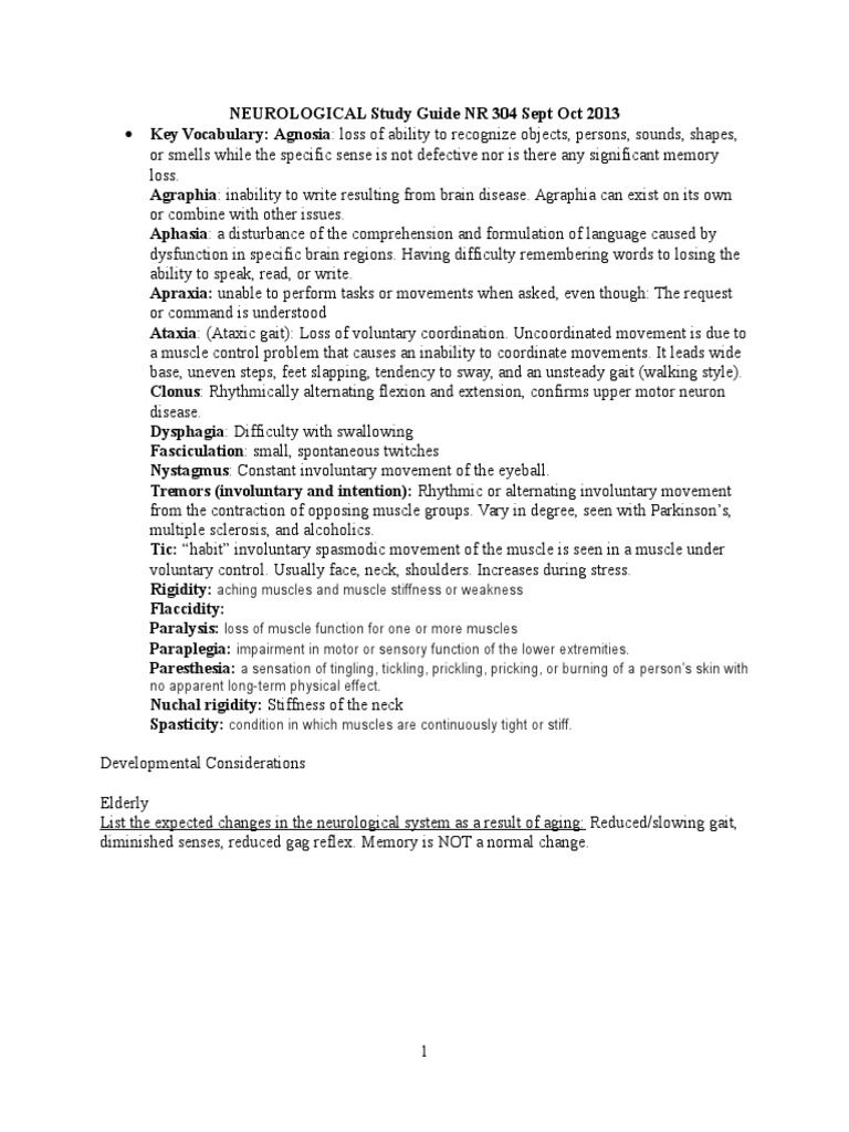 Exam 2 - Neurological Study Guide | PDF | Stroke | Thrombosis
