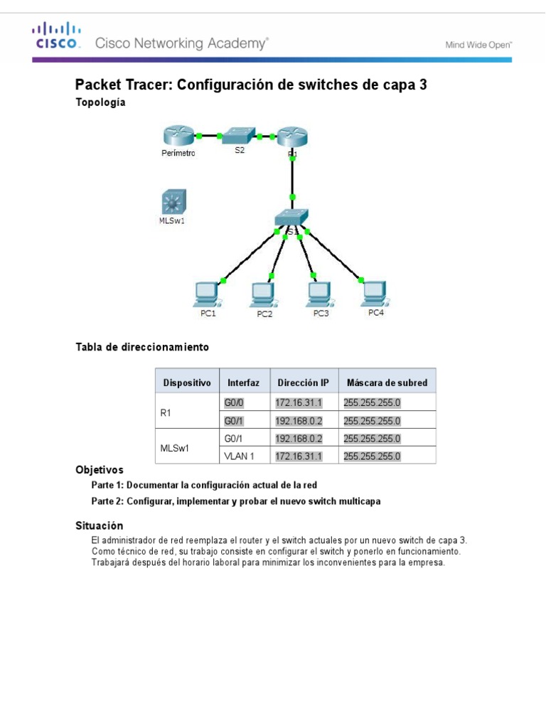 5.3.3.5 Packet Tracer: Configuración de Switches de Capa 3 | PDF | Conmutador de red | Dirección IP