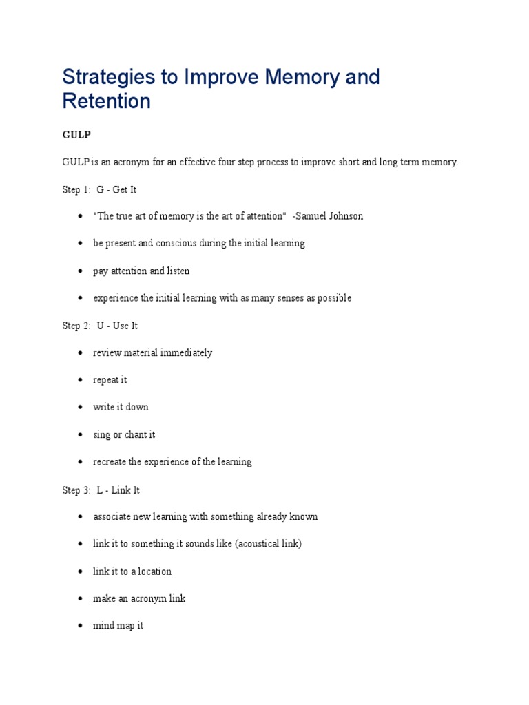 Strategies To Improve Memory and Retention | PDF | Rhyme | Memory