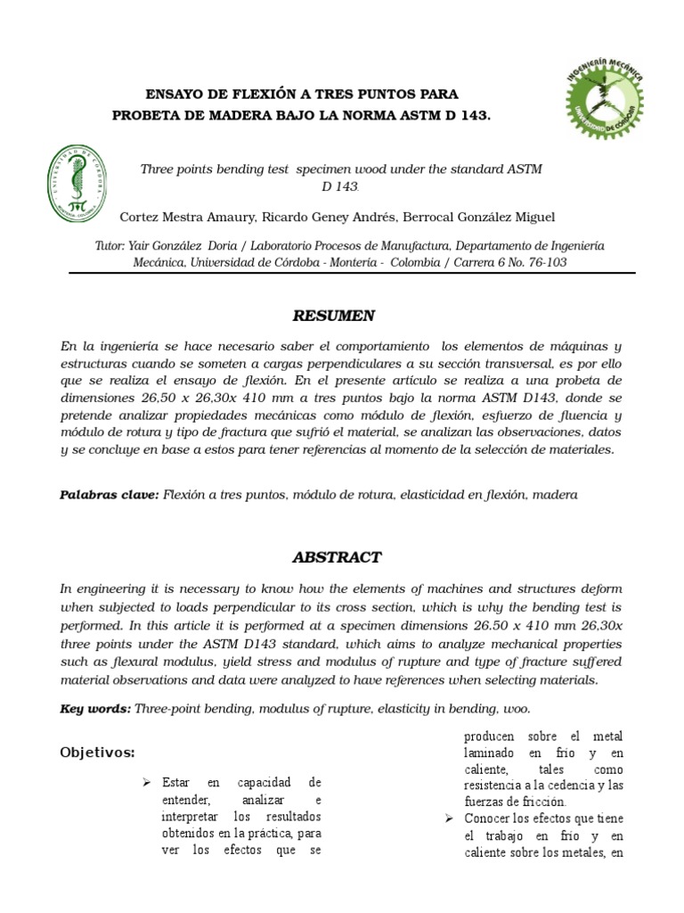 Ensayo de flexión en madera ASTM D143 | PDF | Aluminio | Rieles