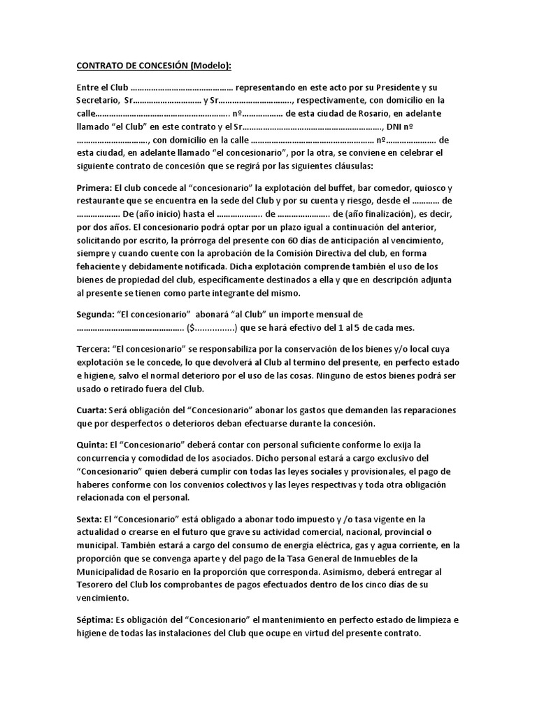 Contrato de Concesion (Modelo) | Pagos | Propiedad