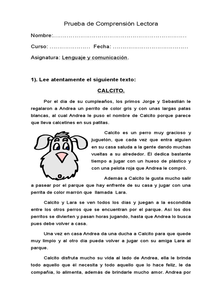 Prueba de Comprensión Lectora | PDF | Ocio