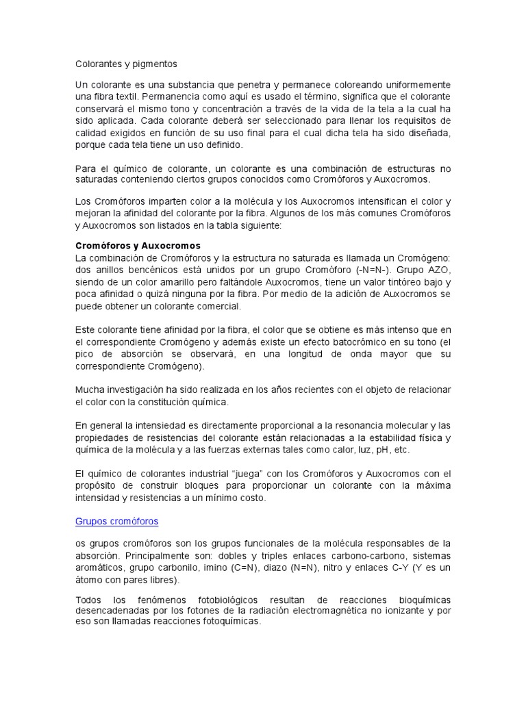 Compuestos Cromóforos | PDF | Cromóforo | Fotoquímica