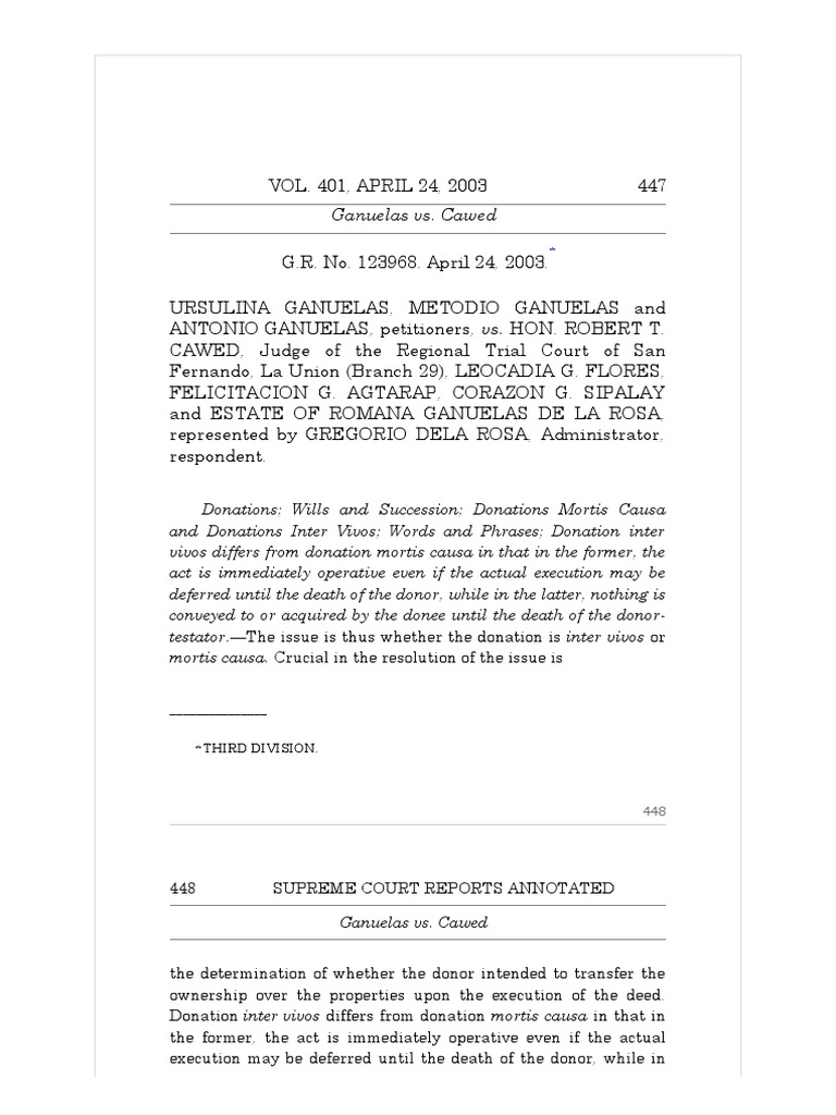 Ganuelas vs. Cawed | PDF | Will And Testament | Deed