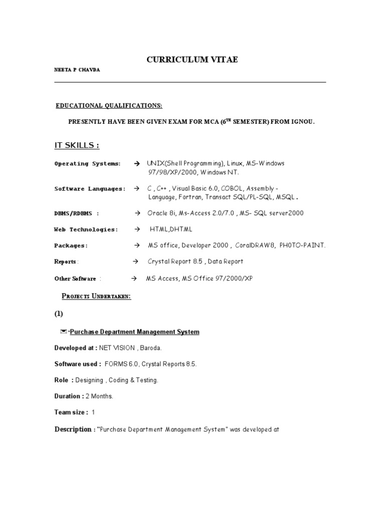 Curriculum Vitae: It Skills | PDF | Sql | Computer Science
