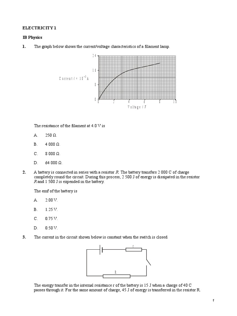 Electricity Worksheet | PDF | Electrical Resistance And Conductance ...