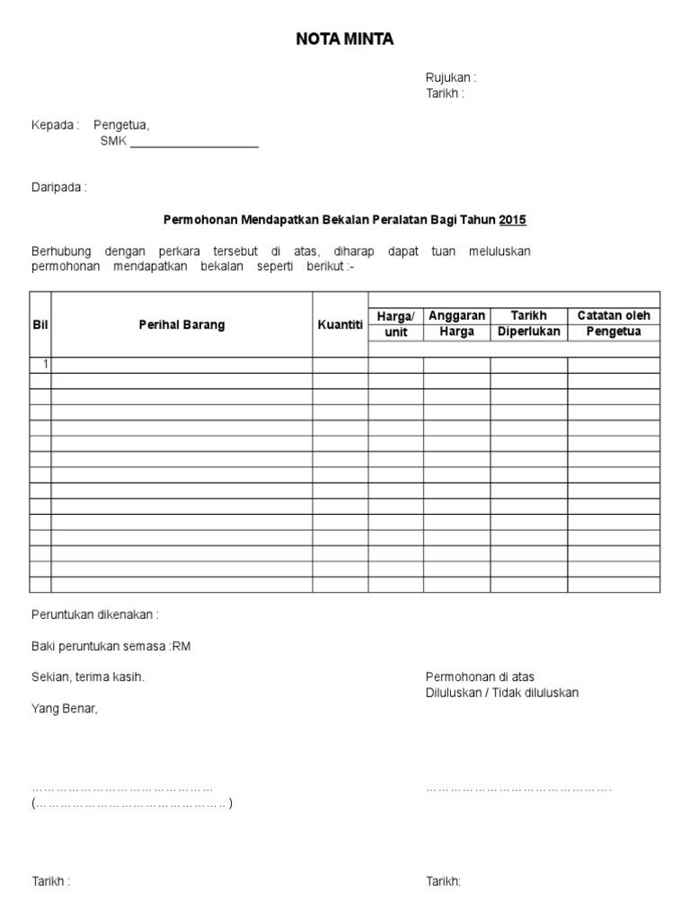 Nota Minta Kosong | PDF