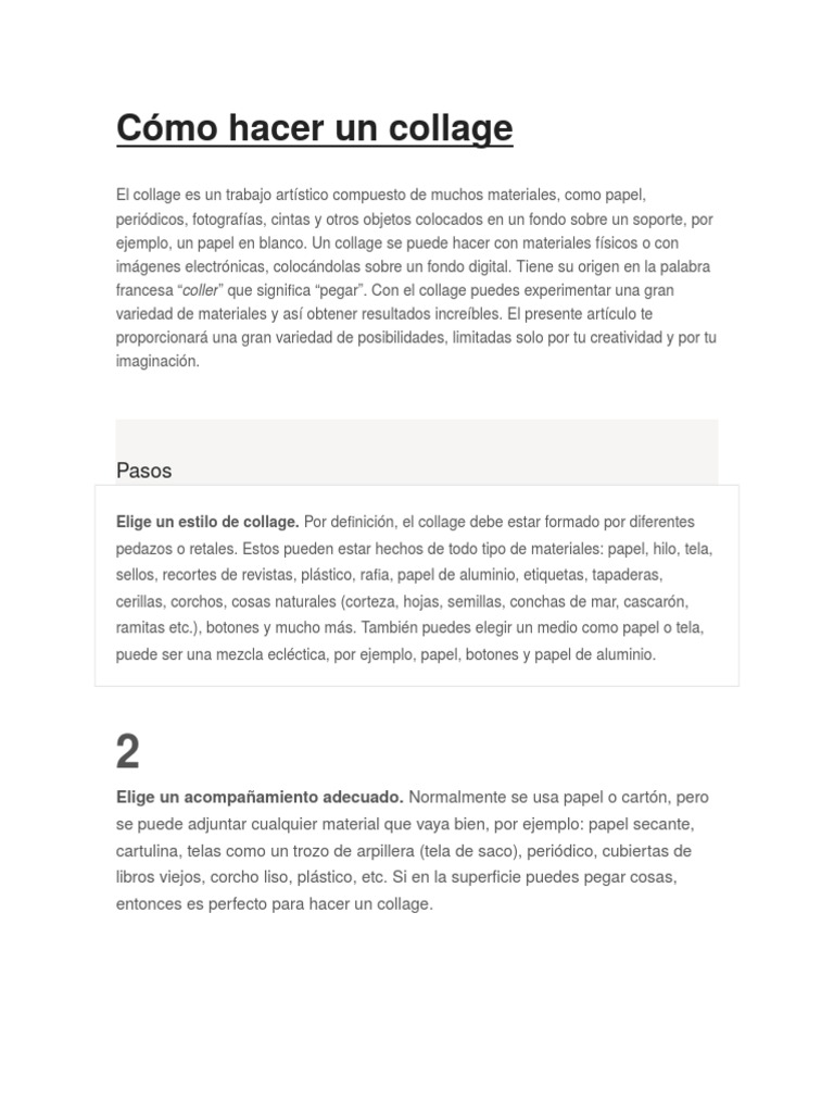 Crea una obra de arte única: Guía paso a paso para hacer collages | PDF ...